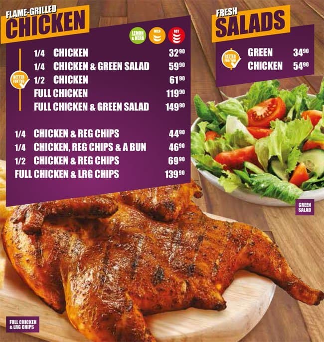 Menu at Steers restaurant, Grahamstown, 12 Bathurst St