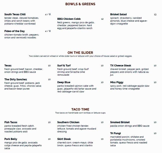 Menu at Sangria on the Burg restaurant, San Antonio