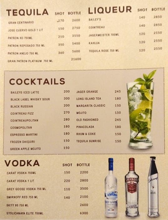 Menu at The Penthouse cafe, Quezon City