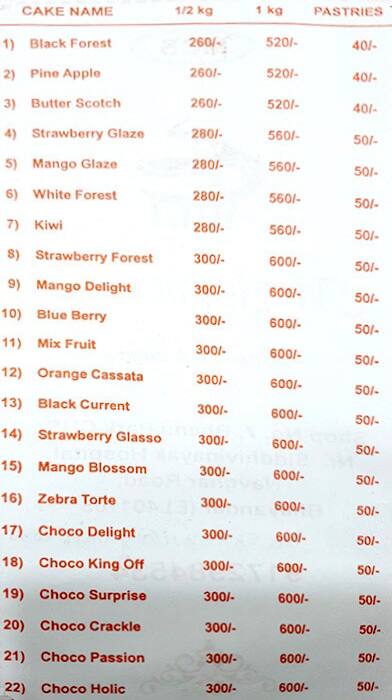 Menu of The Magic Cake Shop, Chembur, Mumbai
