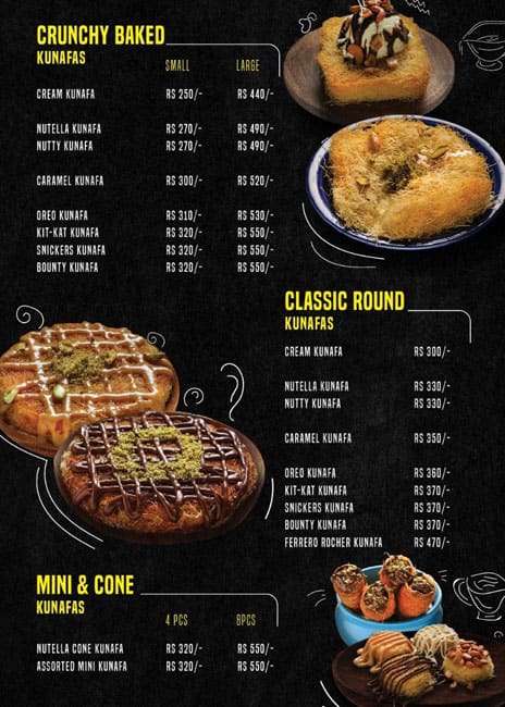 Menu at Kunafa World, Vijayawada