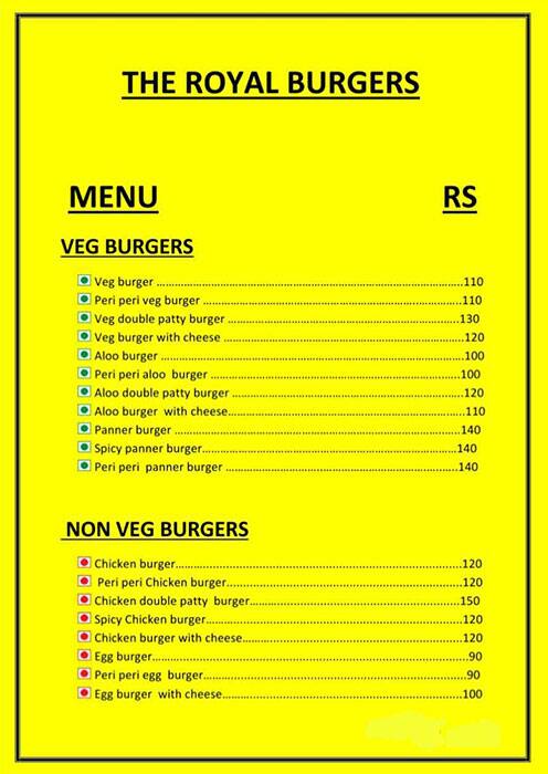 Menu at The royal burgers, Bengaluru