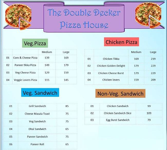 Menu of The Double Decker Pizza House, Kukatpally, Hyderabad