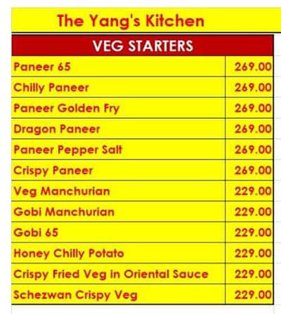 Menu of The Yang's Kitchen, Nagole, Hyderabad