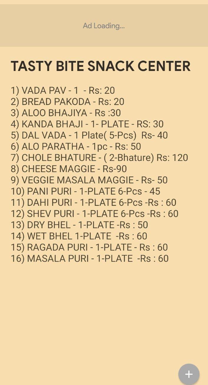 Menu of Tasty Bite, Vishrantwadi, Pune