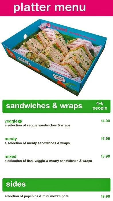 Menu at Tossed fast food, London, 131 Clerkenwell Road