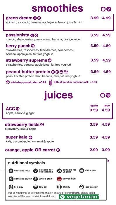 Menu at Tossed fast food, London, 131 Clerkenwell Road