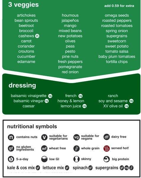 Menu at Tossed fast food, London, 131 Clerkenwell Road