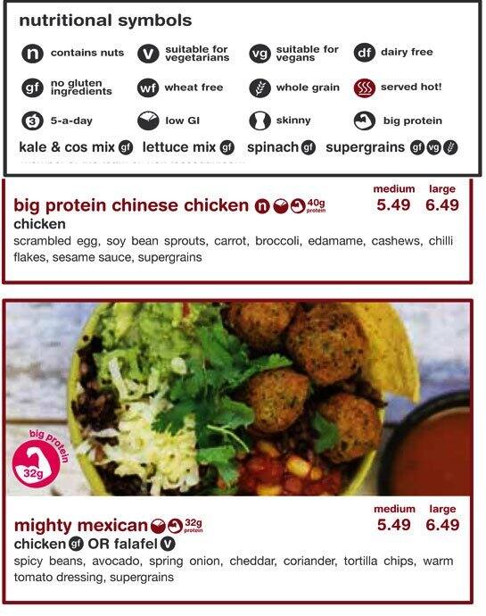 Menu at Tossed fast food, London, 131 Clerkenwell Road