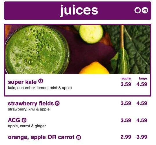 Menu at Tossed fast food, London, 131 Clerkenwell Road