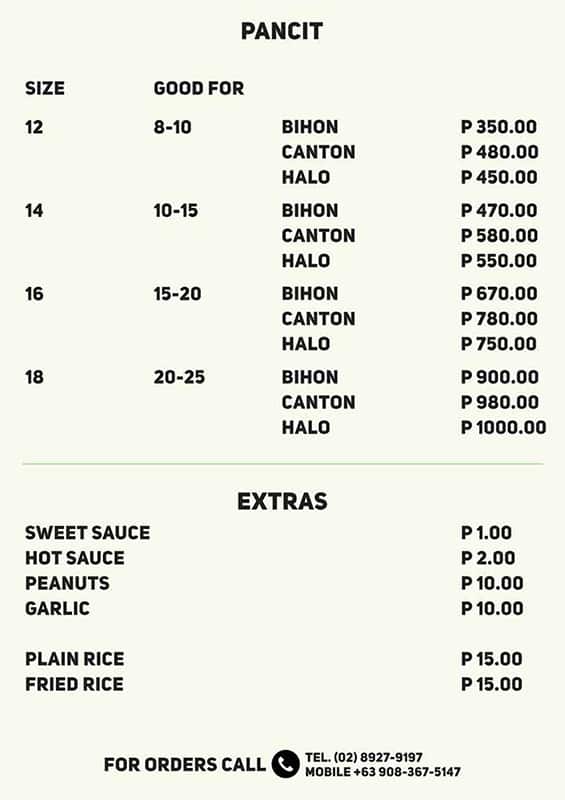 Menu at Lei Fresh Lumpia restaurant, Quezon City