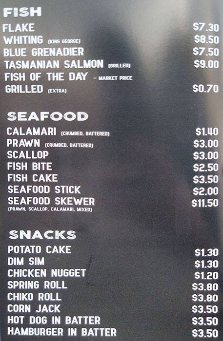 Menu at Archie's Fish And Chips restaurant, Mount Waverley