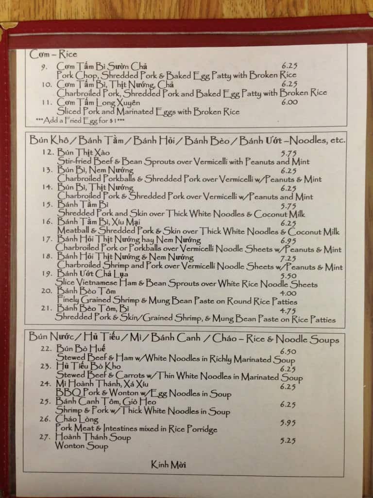 Menu at Lang Bakery, Oklahoma City