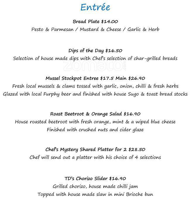 Menu at TD's Sports Bar & Grill, Geelong