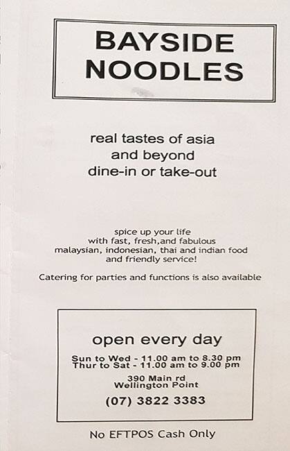 Menu at Bayside Noodle Lounge fast food, Wellington Point