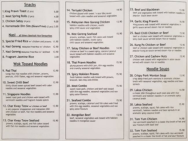 Menu at Bayside Noodle Lounge fast food, Wellington Point