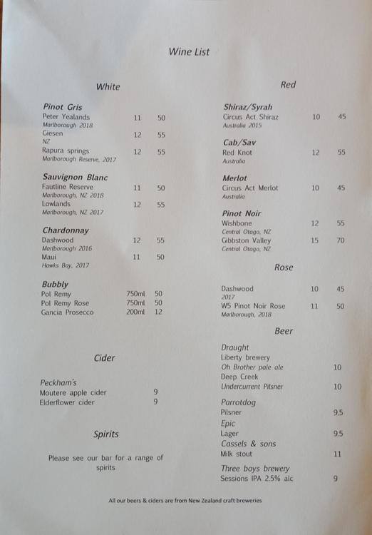 Menu at Cafe One2One, Auckland