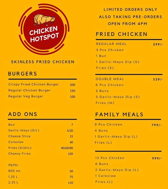Menu at Chicken Hot Spot, Kochi