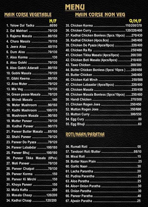 Menu of Noida Food Junction, Shahdara, Noida