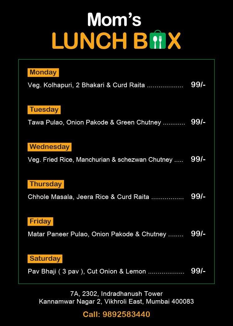 Menu of Mom's Lunch Box, Vikhroli, Mumbai