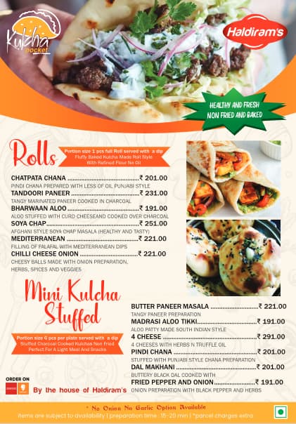 Menu of Kulcha Pocket By The House Of Haldiram's, Tollygunge, Kolkata