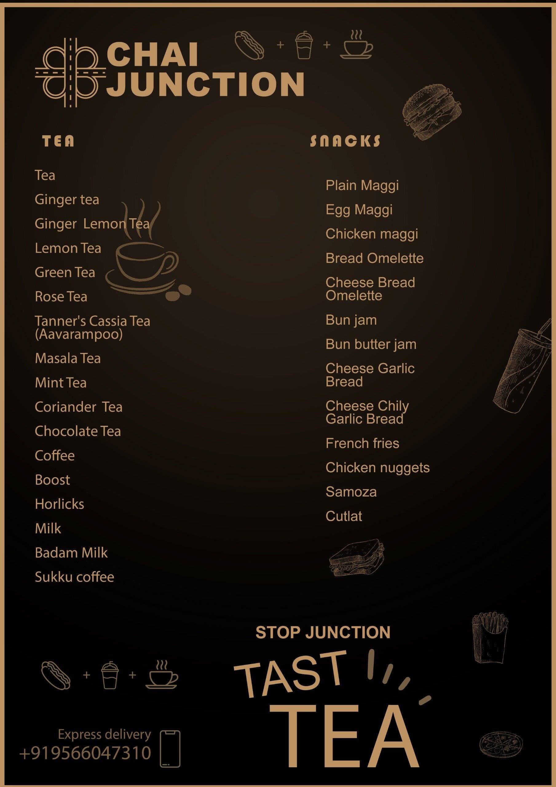 Menu of Chai Junction, Arumbakkam, Chennai