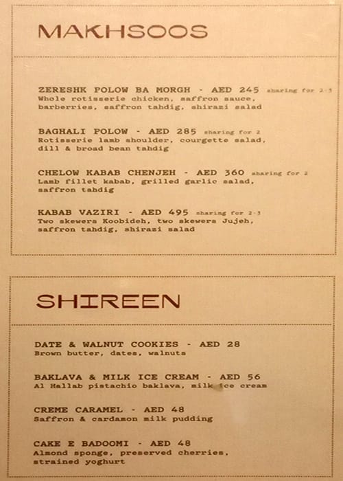 Menu of Berenjak, Al Safa, Dubai