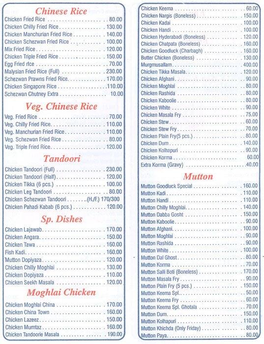 Good Luck Restaurant Menu, Menu for Good Luck Restaurant, Girgaum ...