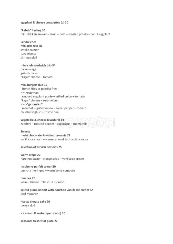 Carta de The Ritz-Carlton Atelier Lounge, Estambul