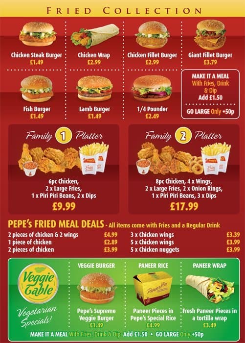 Menu at Pepe's Piri Piri fast food, Harrow, 245 Station Rd