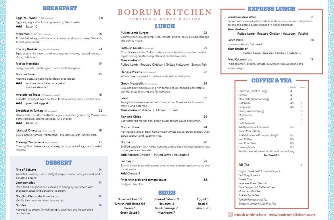 Menu at Bodrum Kitchen restaurant, Auckland, t111/3058 Great North Rd