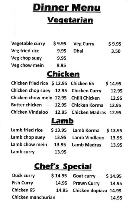 Menu at Food Corner restaurant, Wellington