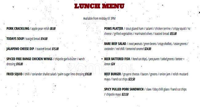 Menu at Pomeroy's Old Brewery Inn pub & bar, Christchurch