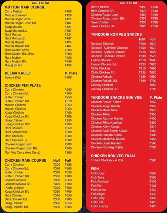 Menu of Pal Dhaba, Sector 28, Chandigarh