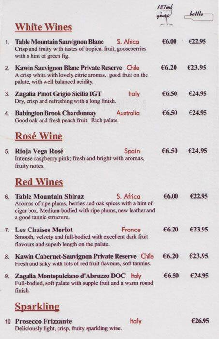 Menu at Mooney's Bar & Restaurant, Dublin, 4 Abbey Street Lower