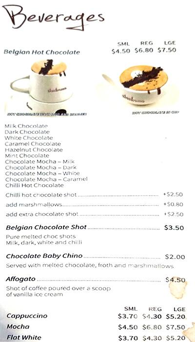 Menu at Theobroma Chocolate Lounge desserts, Narre Warren