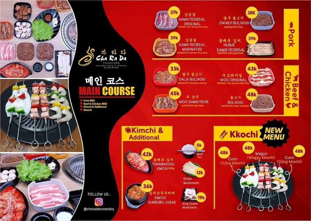 Menu at Cha Ra Da Korean BBQ, Mengwi