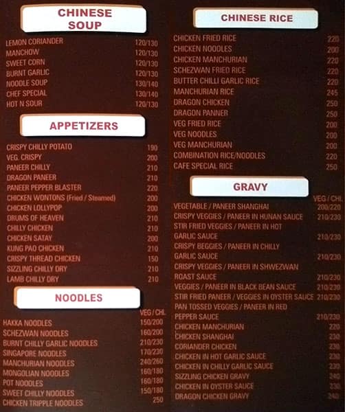 Menu of Cafe Biryani, Hill Road, Bandra West, Mumbai