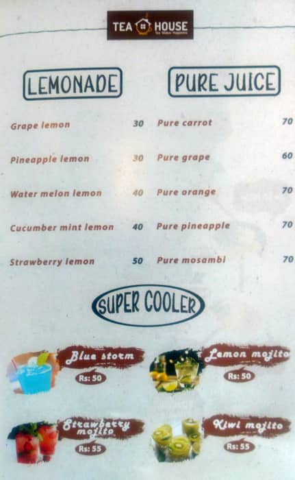 Menu at Tea house, Chennai, No:9 new