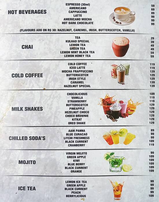 Menu at Coffee Headquarter, Delhi