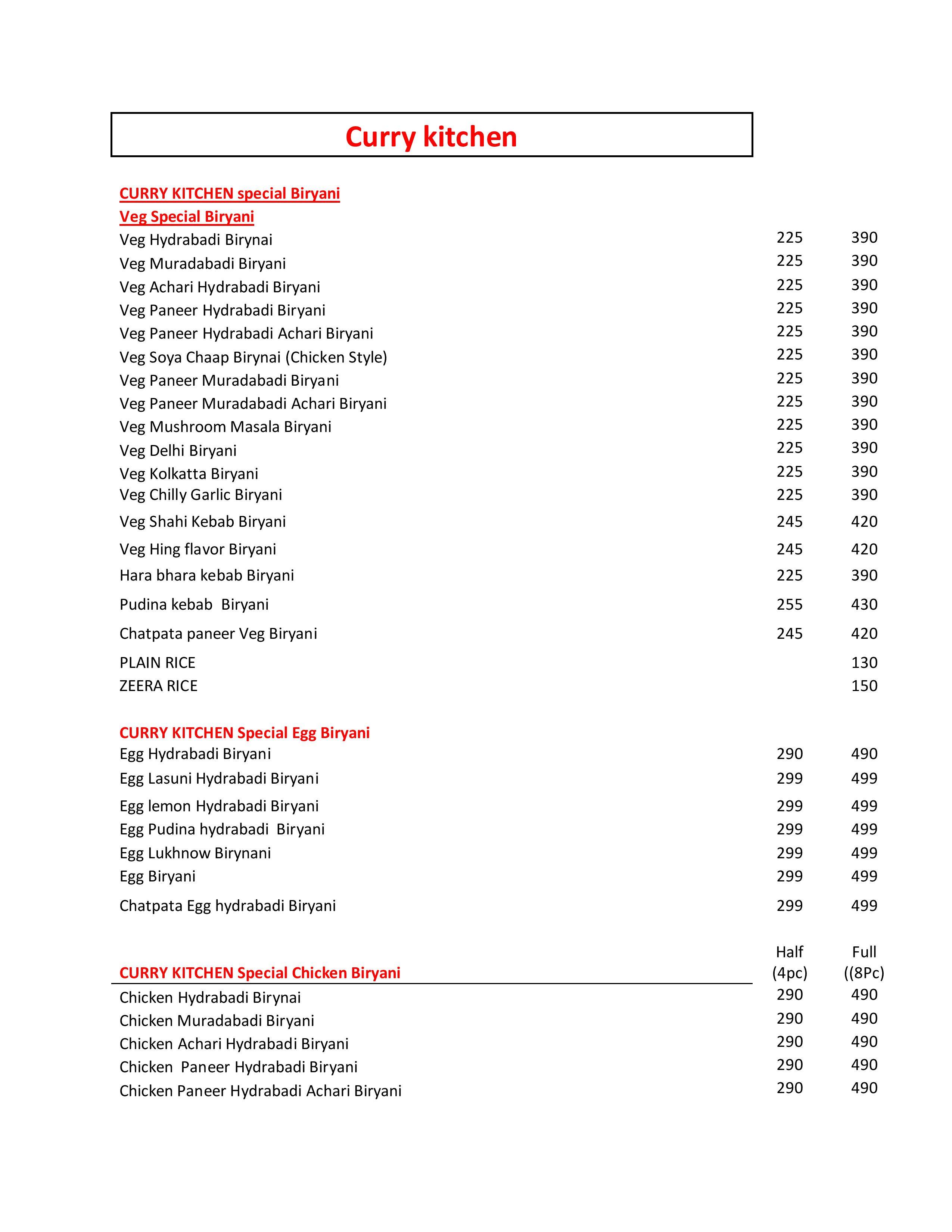 Menu of Curry Kitchen, Indirapuram, Ghaziabad