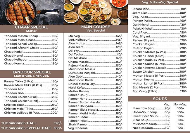Menu of The Sarkar's Chaap, Goregaon East, Mumbai
