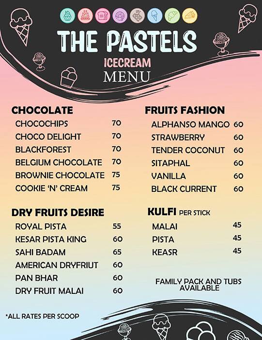 Menu of The Pastels, Sion, Mumbai