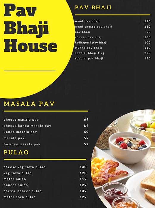Menu of Pav Bhaji House, Karve Nagar, Pune