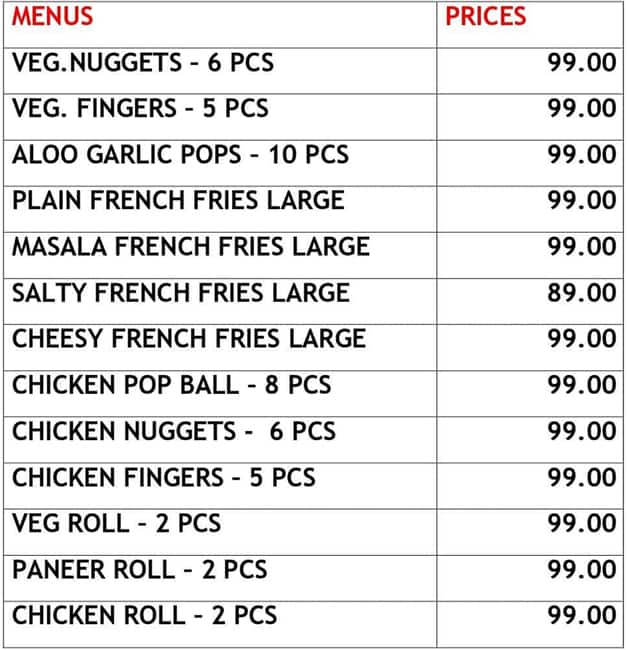 Menu of Food Zone, Chengalpattu, Chennai