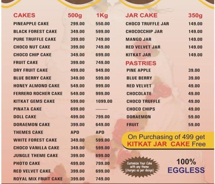 Menu of Premium Cakes & Co, Vaishali, Ghaziabad