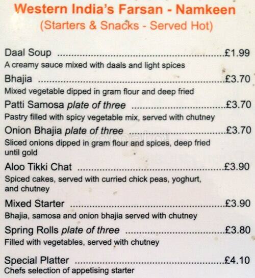 Menu at Ravi Shankar Bhelpoori House restaurant, London, 133-135 ...