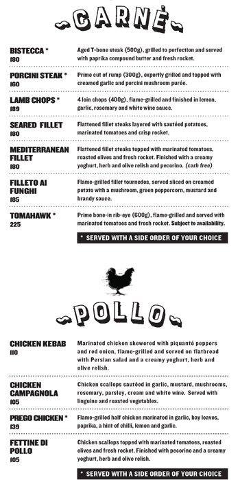 Menu at PRIMI restaurant, George