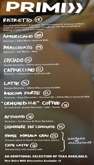 Menu at PRIMI restaurant, George