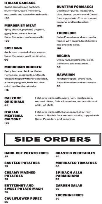 Menu at PRIMI restaurant, George